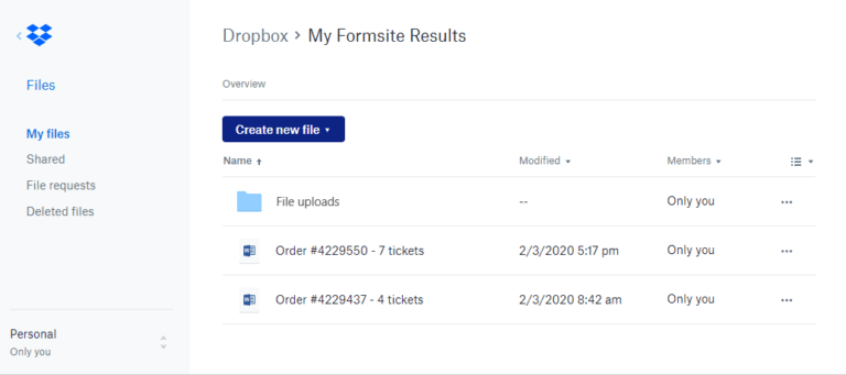 Send Results to Dropbox From Online Forms - Formsite