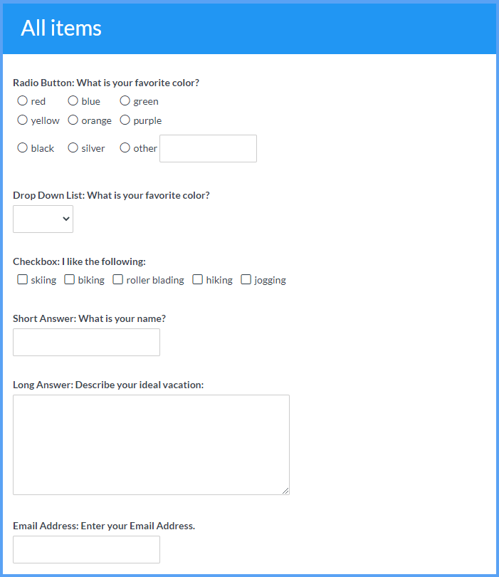 All Item Demo Forms & Templates | Formsite All Item Demo Forms & Templates | Formsite
