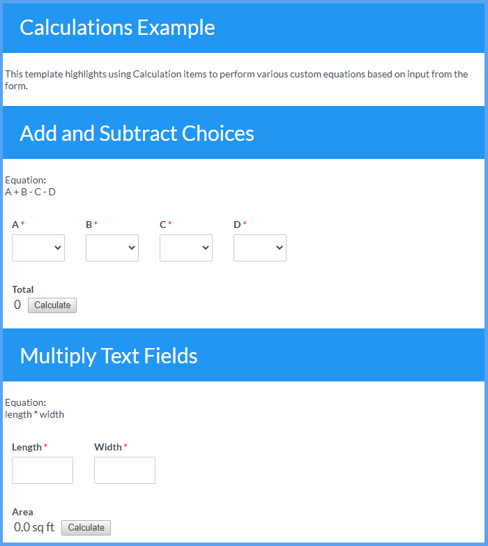 Calculations Example Forms & Templates | Formsite Calculations Example Forms & Templates | Formsite