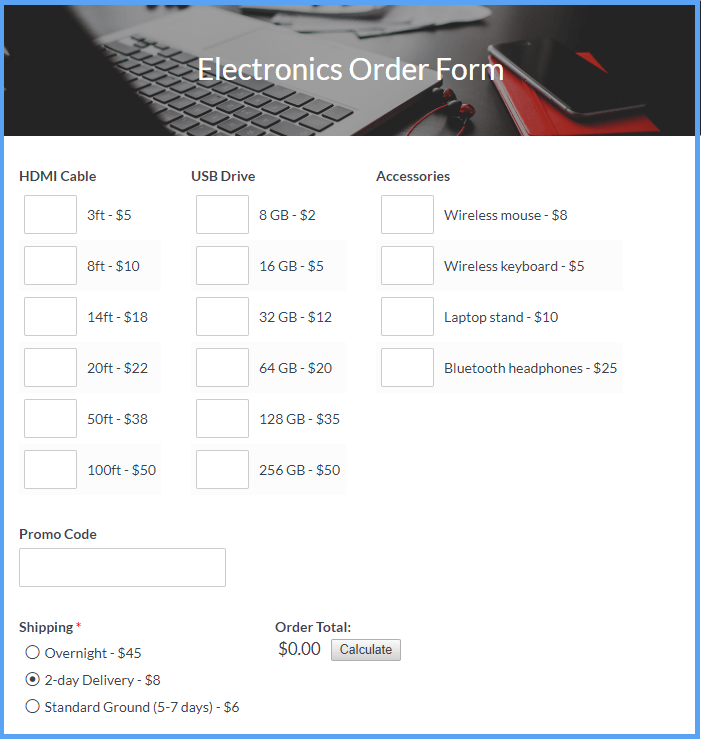 Product Order Form Template | Formsite