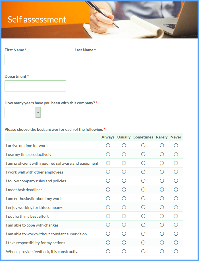 Self Assessment Form Template | Formsite Self Assessment Form Template | Formsite