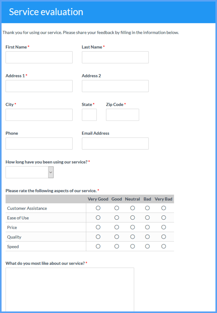 General Service Evaluation Form Template | Formsite General Service Evaluation Form Template | Formsite