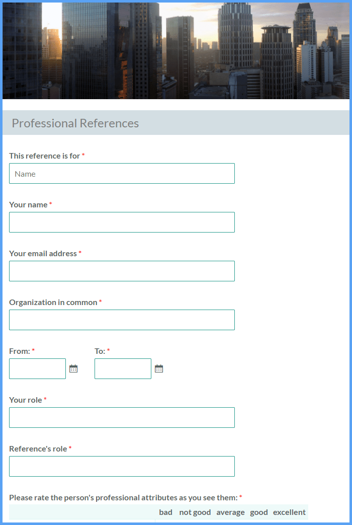 Professional References Form Template Formsite