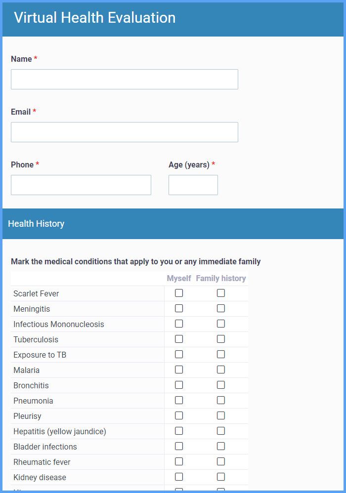 Virtual Health Evaluation Form Template | Formsite Virtual Health Evaluation Form Template | Formsite