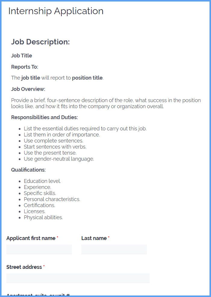 Internship Application Form Template | Formsite