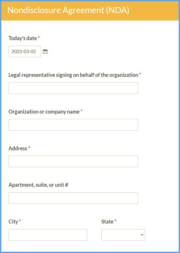Non Disclosure Agreement (NDA) Template | Formsite
