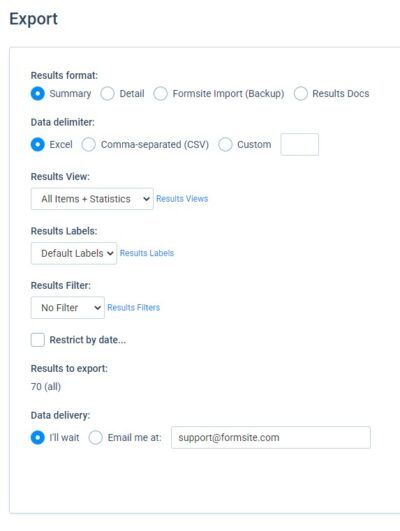 Export Results Formats and Settings for Formsite Online Forms - Formsite