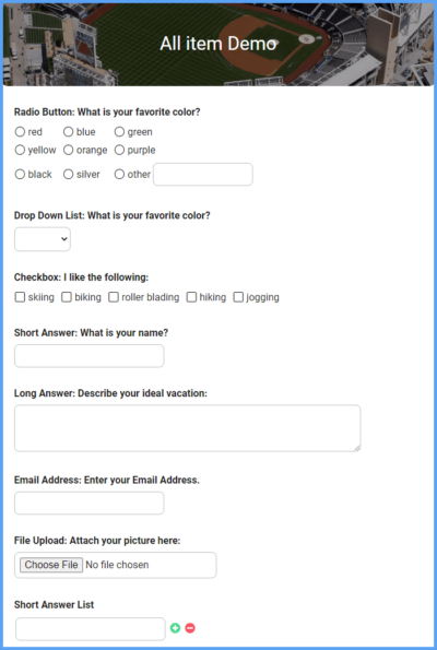 All Item Demo Forms & Templates | Formsite
