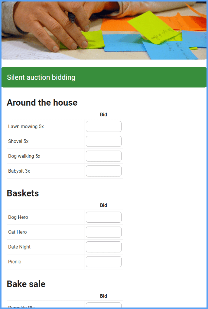 Auction Bid Form Template | Formsite