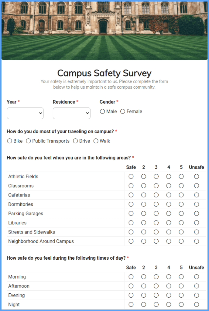 Campus Safety Survey Template | Formsite