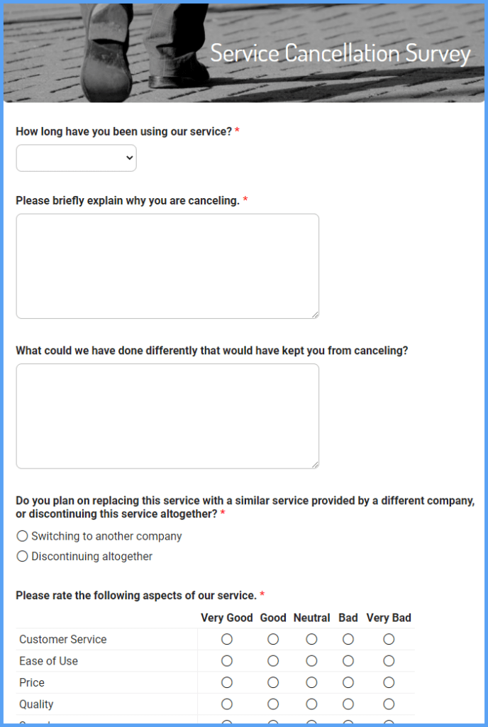 Service Cancellation Survey Template | Formsite