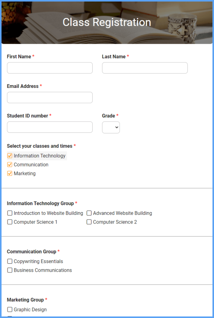 Class Registration Form Template | Formsite