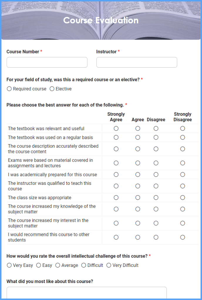 Course Evaluation Form Template | Formsite Course Evaluation Form Template | Formsite