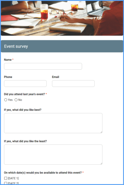 Event Planning Survey Template | Formsite
