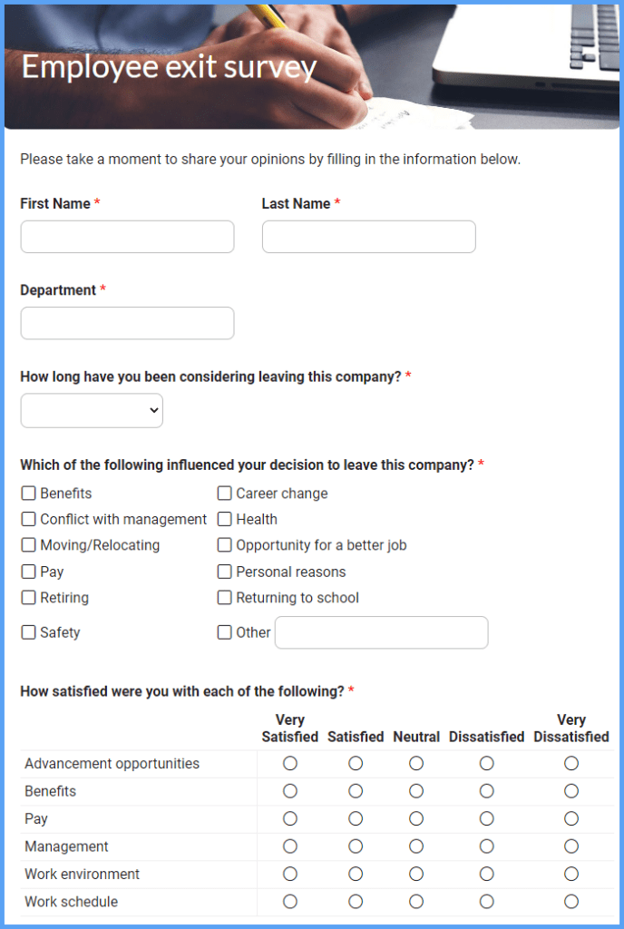 Exit Survey Form Template | Formsite