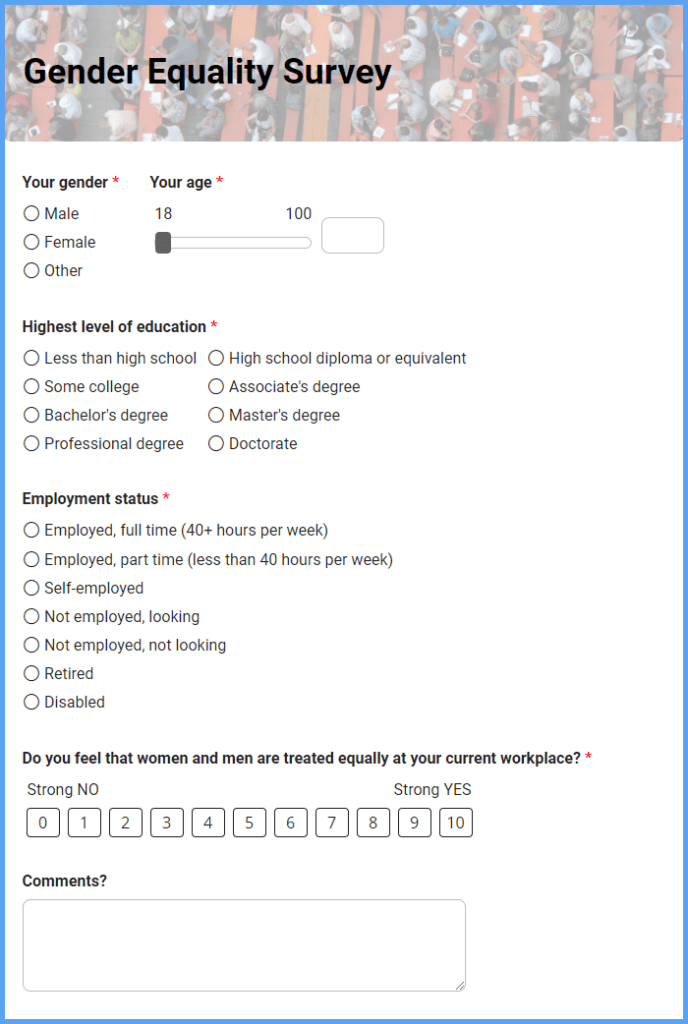 Gender Equality Survey Template | Formsite Gender Equality Survey Template | Formsite