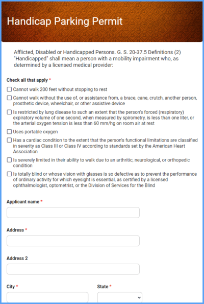 Handicap Parking Permit Form Template | Formsite