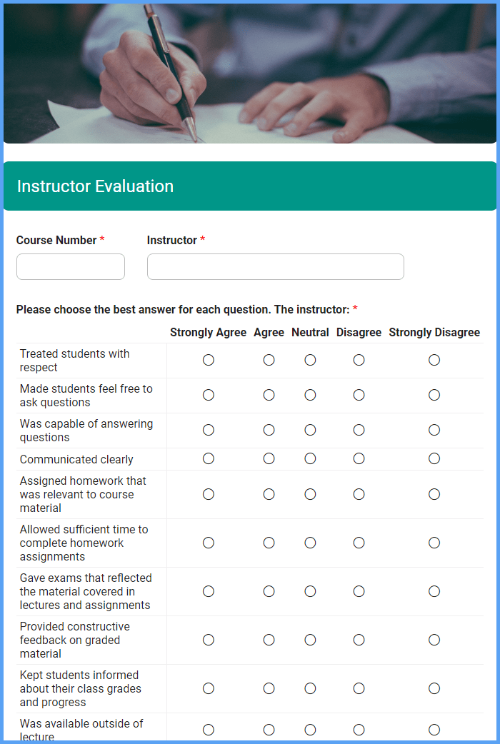 Instructor Evaluation Form Template | Formsite Instructor Evaluation Form Template | Formsite