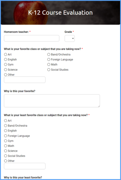 K-12 Class Evaluation Form Template | Formsite