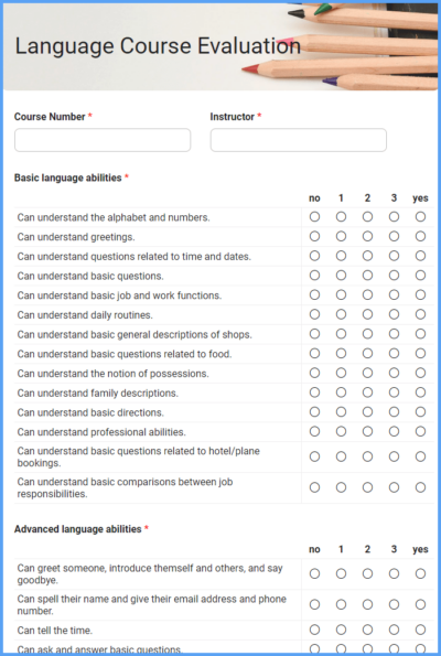 Language Course Evaluation Form Template | Formsite