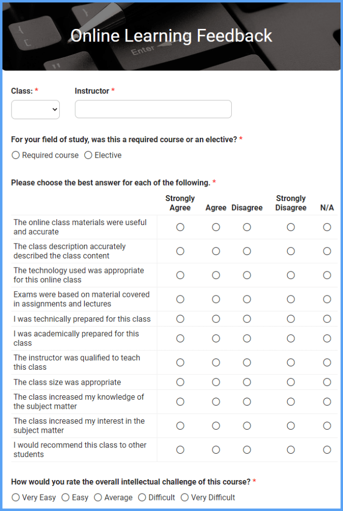 Online Learning Feedback Form Template | Formsite