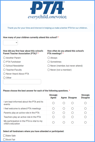 Simple PTA Survey Form Template | Formsite
