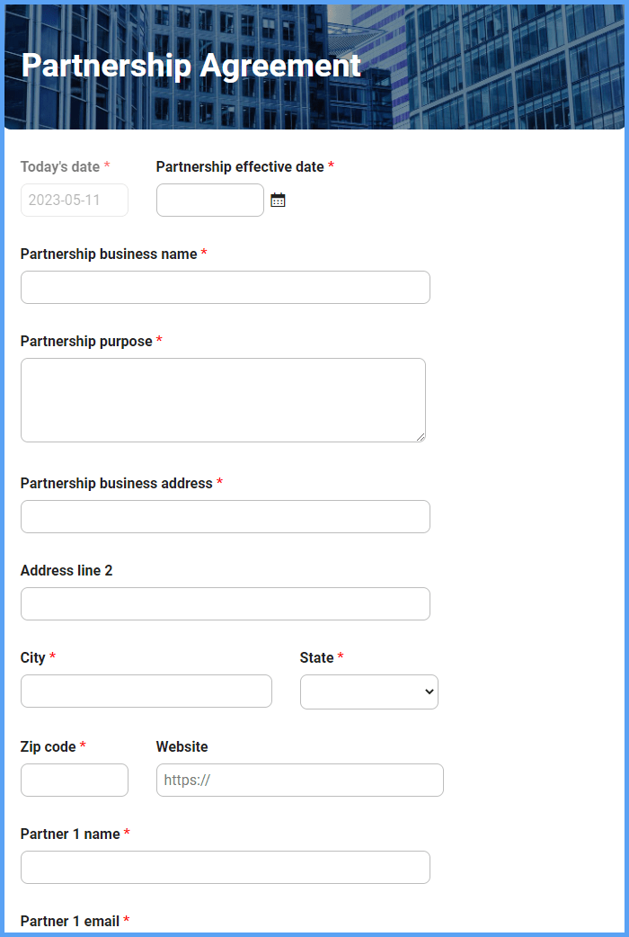 Partnership Agreement Form Template | Formsite