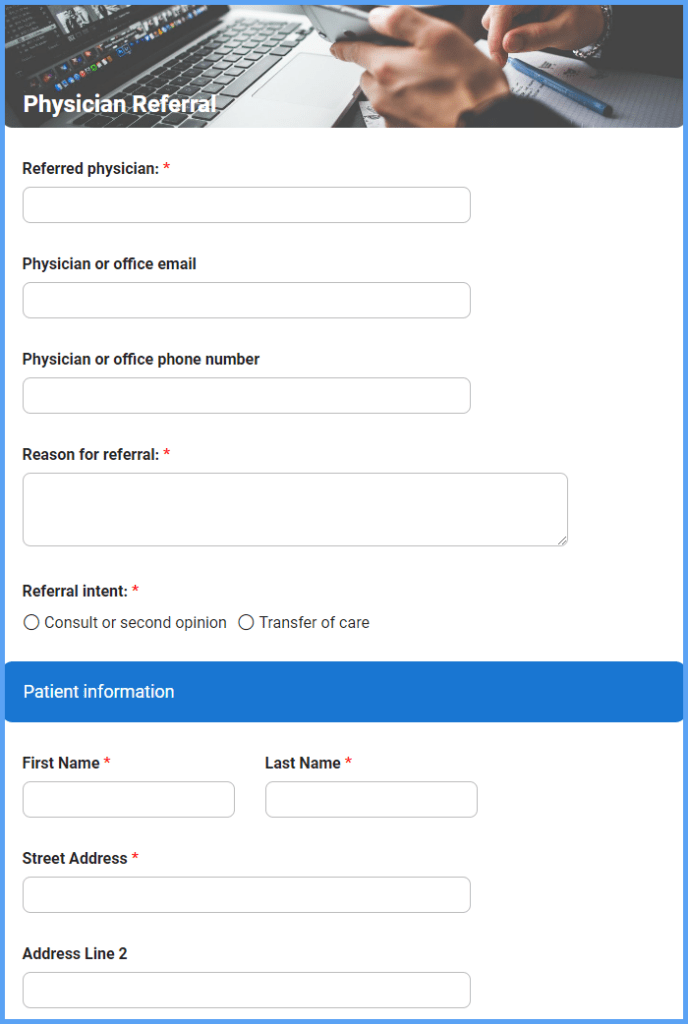 Physician Referral Form Template | Formsite