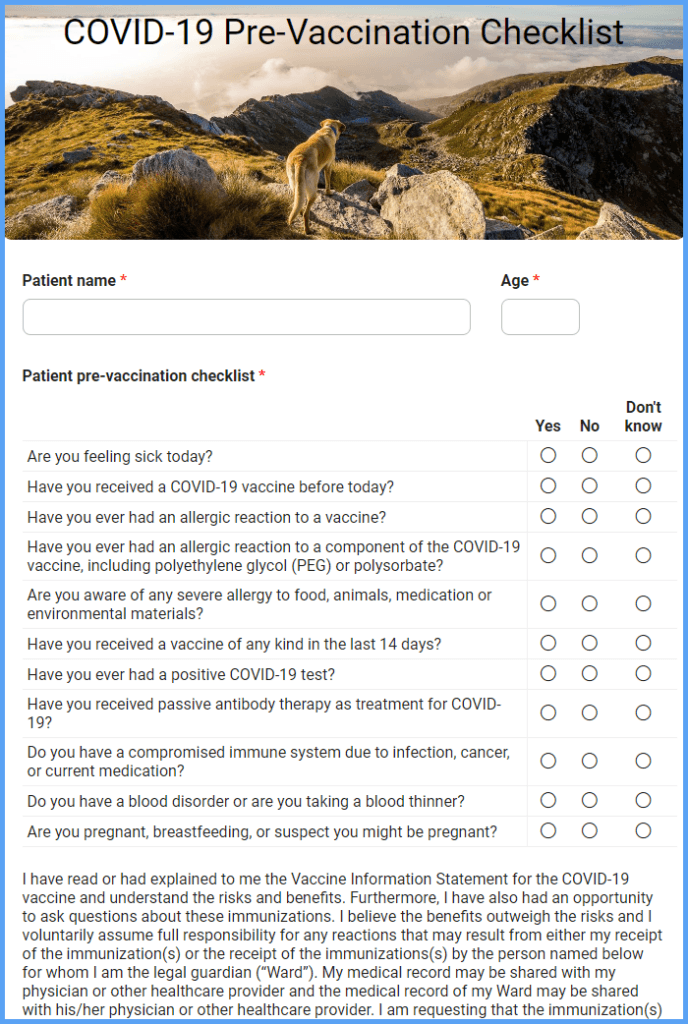 COVID-19 Pre-Vaccination Checklist Template | Formsite
