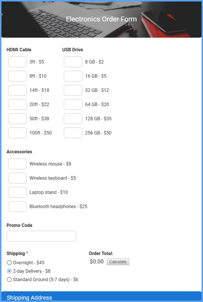 Product Order Form Template | Formsite