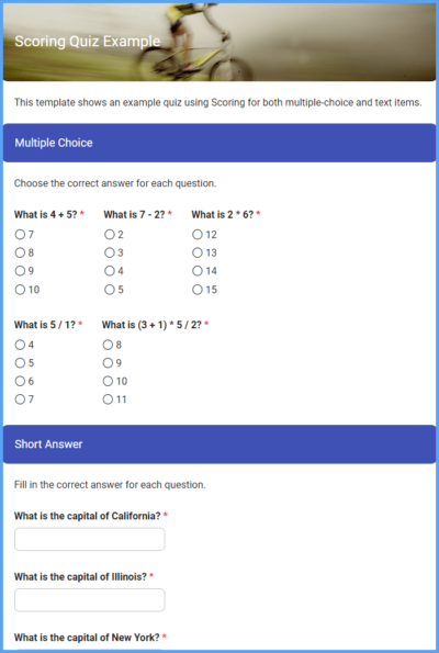 Scoring Quiz Example Forms & Templates | Formsite