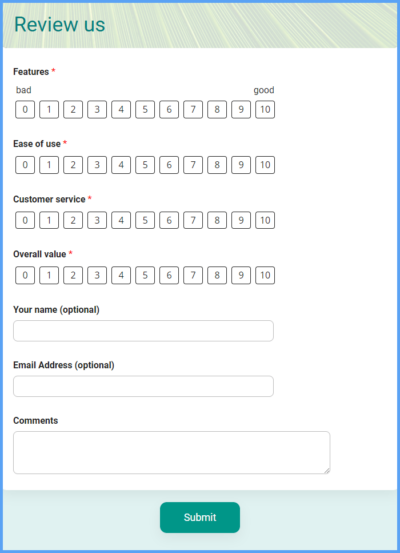 Online Review Form Template | Formsite