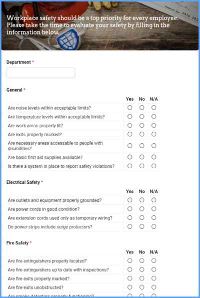 Workplace Safety Survey Template | Formsite