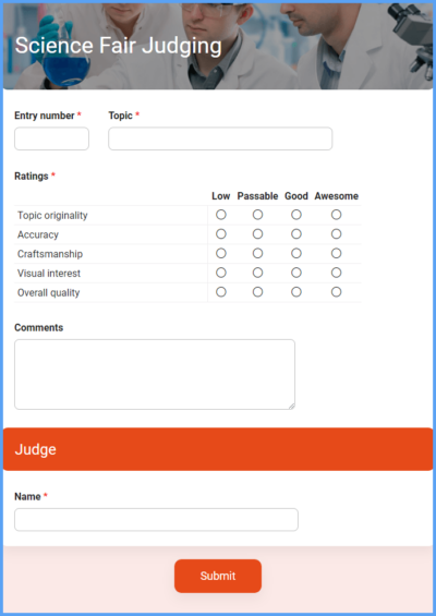 Science Fair Judging Form Template | Formsite
