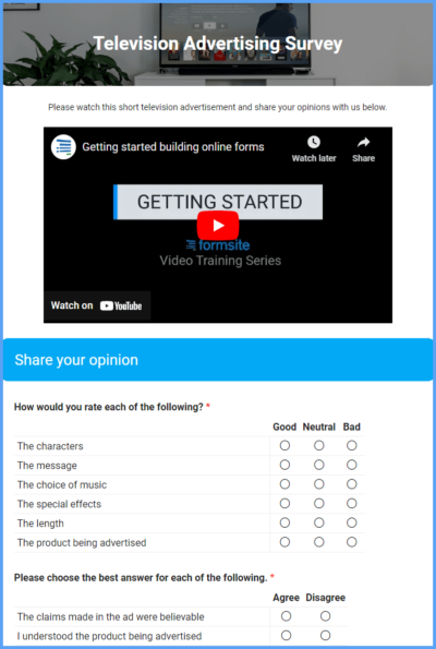Online Video Survey Form Template | Formsite