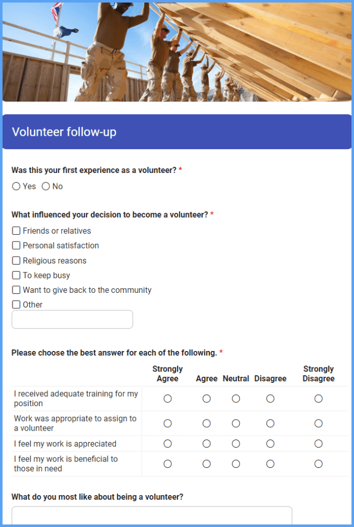 Volunteer Satisfaction Form Template | Formsite