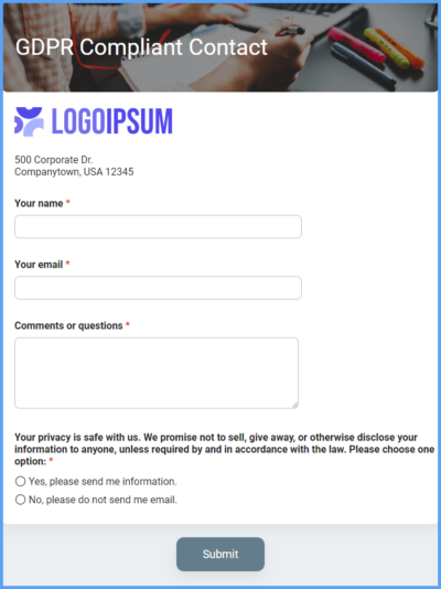 GDPR Compliant Contact Form Template | Formsite