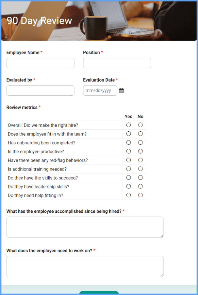 90 Day Review Form Template | Formsite