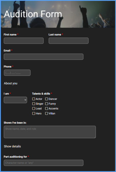 Audition Form Template | Formsite