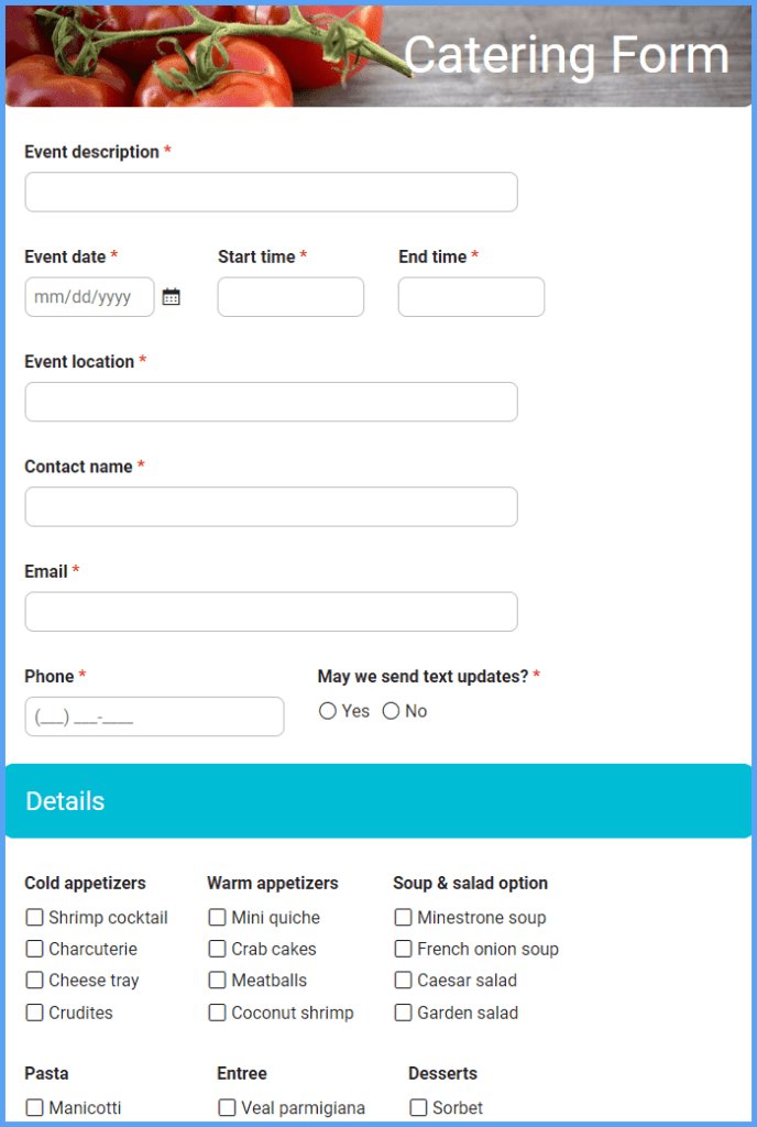 Catering Form Template | Formsite