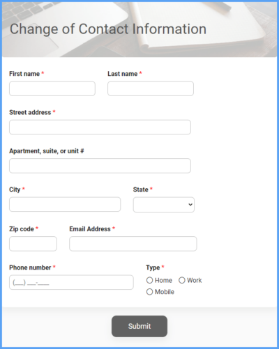 Change of Contact Information Form Template | Formsite