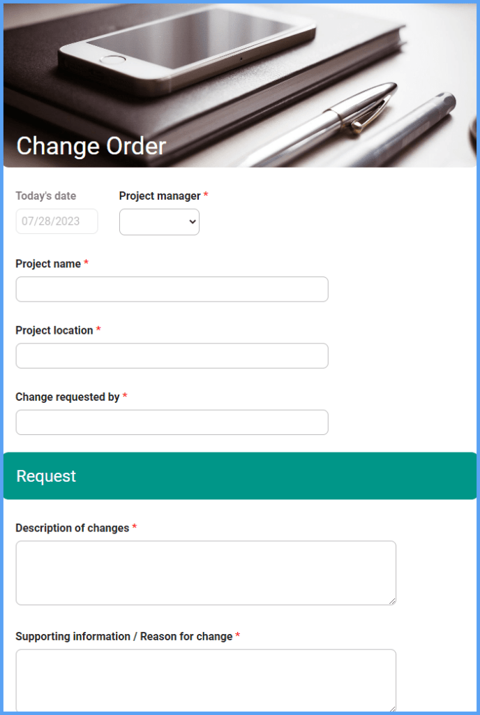 Change Order Form Template | Formsite