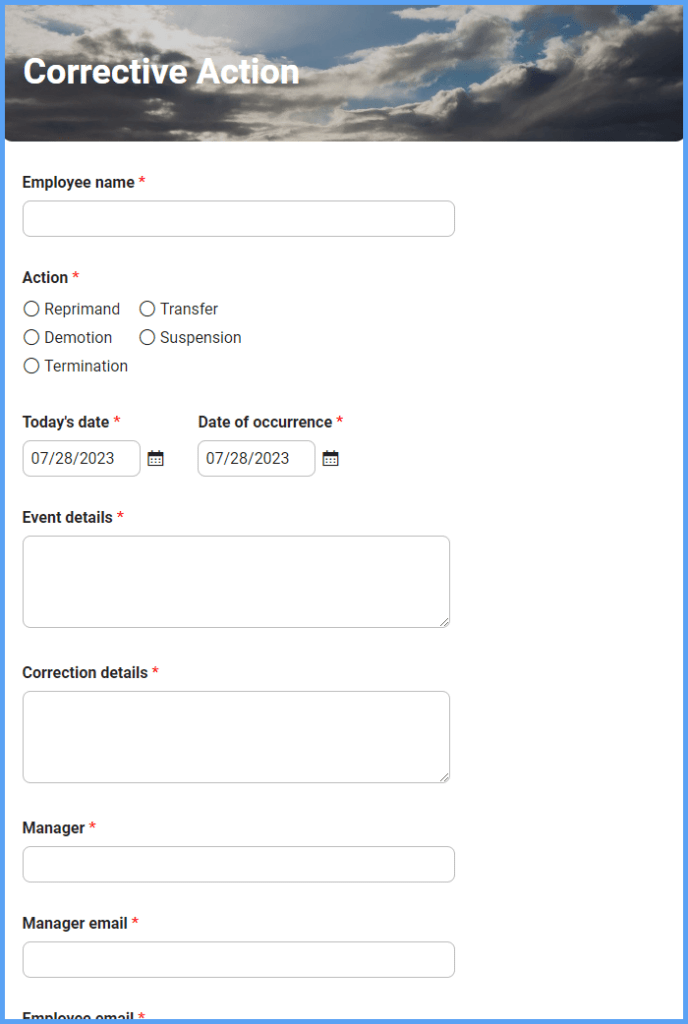 Corrective Action Form Template | Formsite