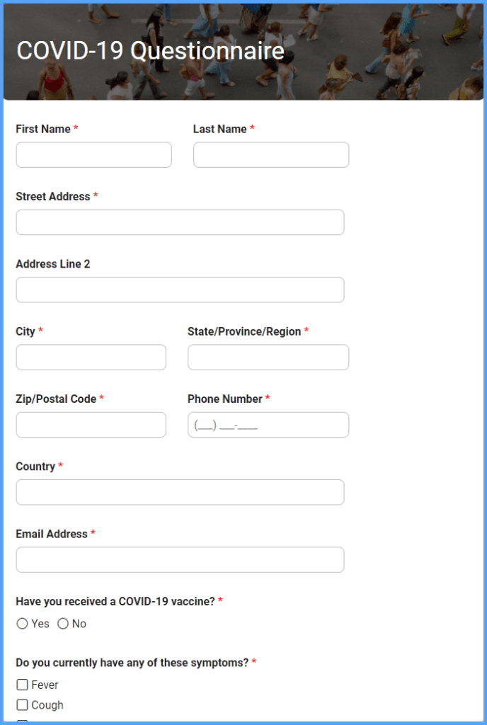 COVID-19 Questionnaire Form Template | Formsite