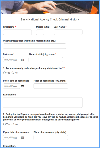 Criminal History Record Form Template | Formsite