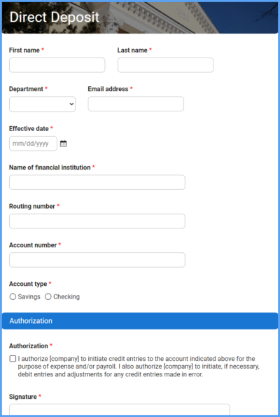 Direct Deposit Form Template | Formsite