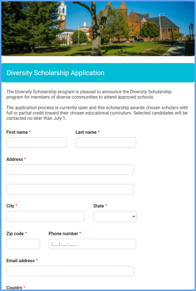 Diversity Scholarship Application Form Template | Formsite