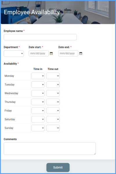 Employee Availability Form Template | Formsite