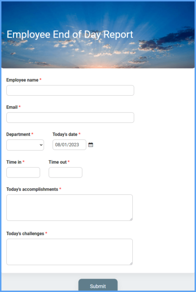 Employee End of Day Report Form Template | Formsite
