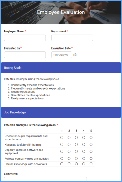 Employee Evaluation Form Template | Formsite